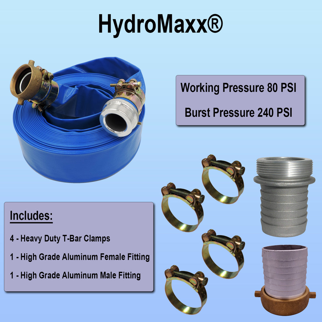 HydroMaxx® 6 Bar Lay Flat Discharge and Backwash Hose with Connectors ...